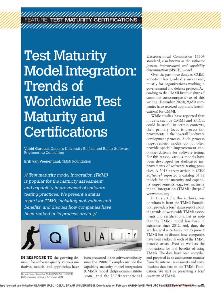 Test Maturity Model Integration Trends of Worldwide Test Maturity and ...