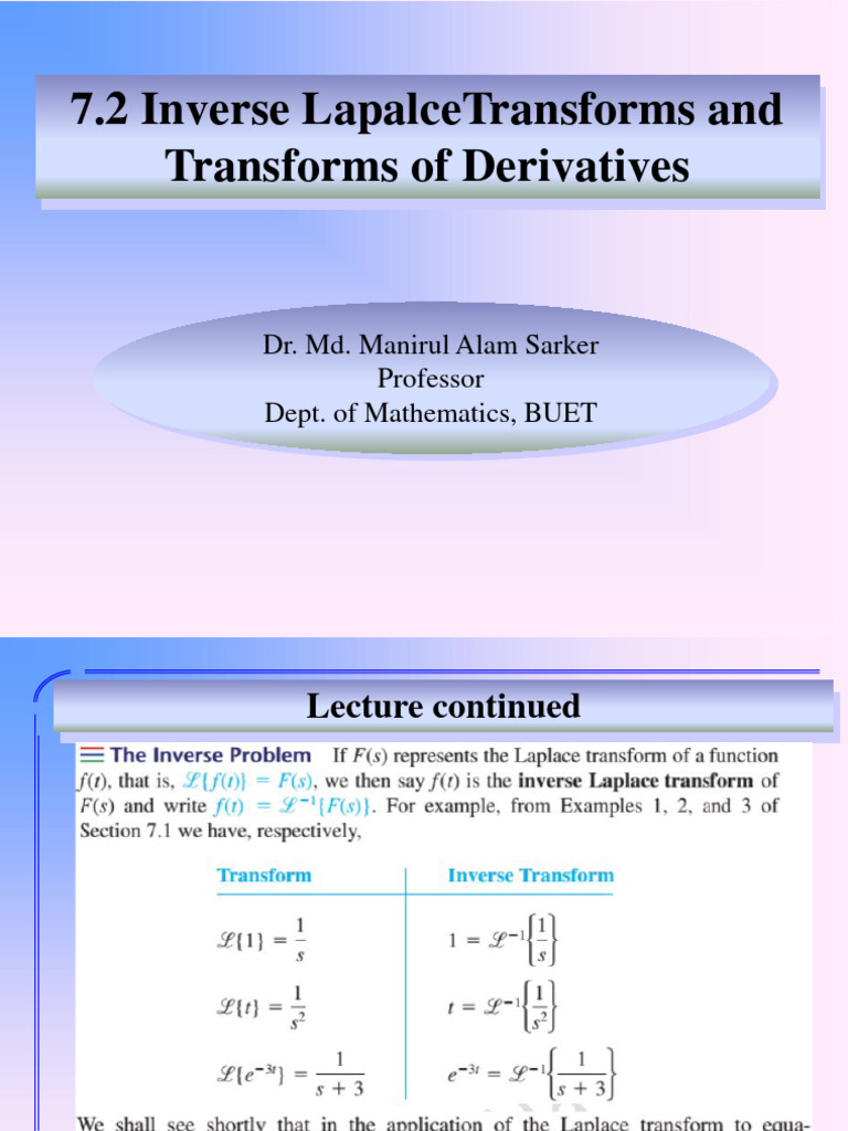 Lecture On The Inverse Laplace Transform N LT of Derivatives 7.2 | PDF ... Lecture On The Inverse Laplace Transform N LT of Derivatives 7.2 | PDF ...