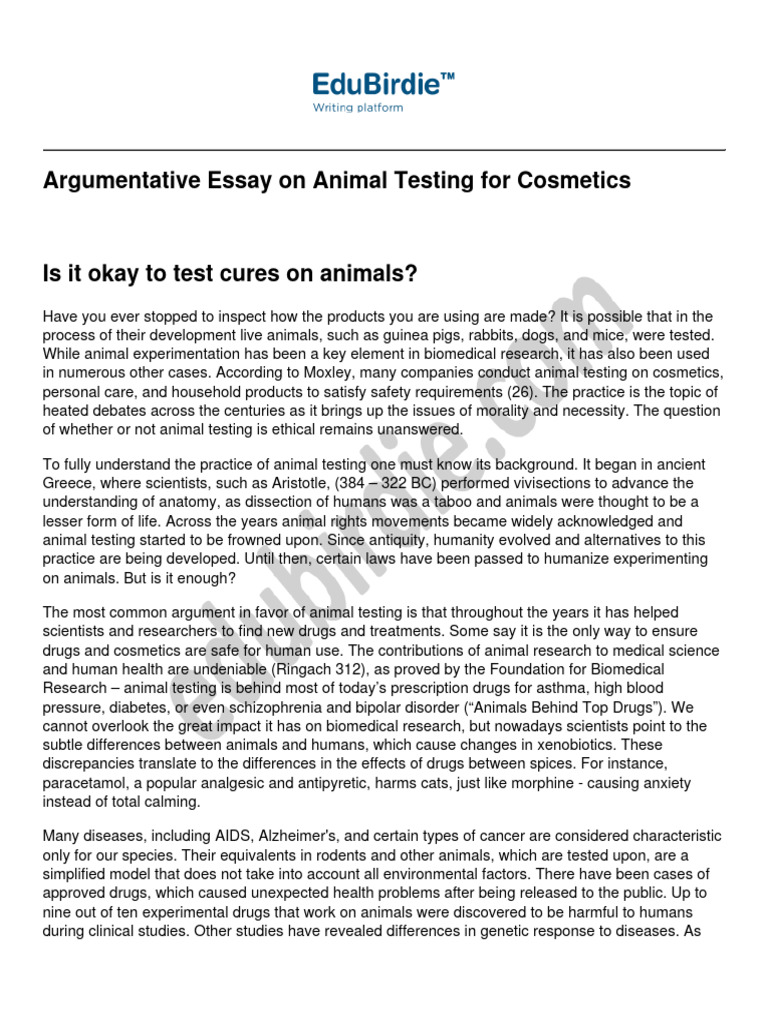 Argumentative Essay On Animal Testing For Cosmetics | Download Free PDF ...