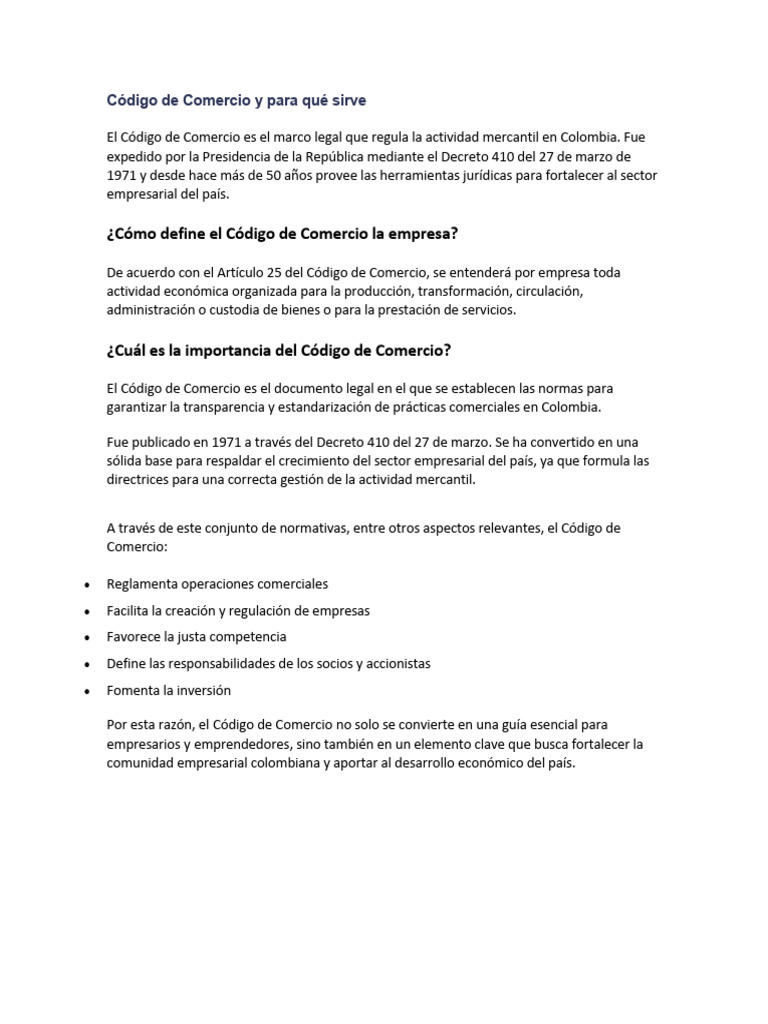 Resumen Sobre Código de Comercio | PDF | Comercio | Iniciativa empresarial