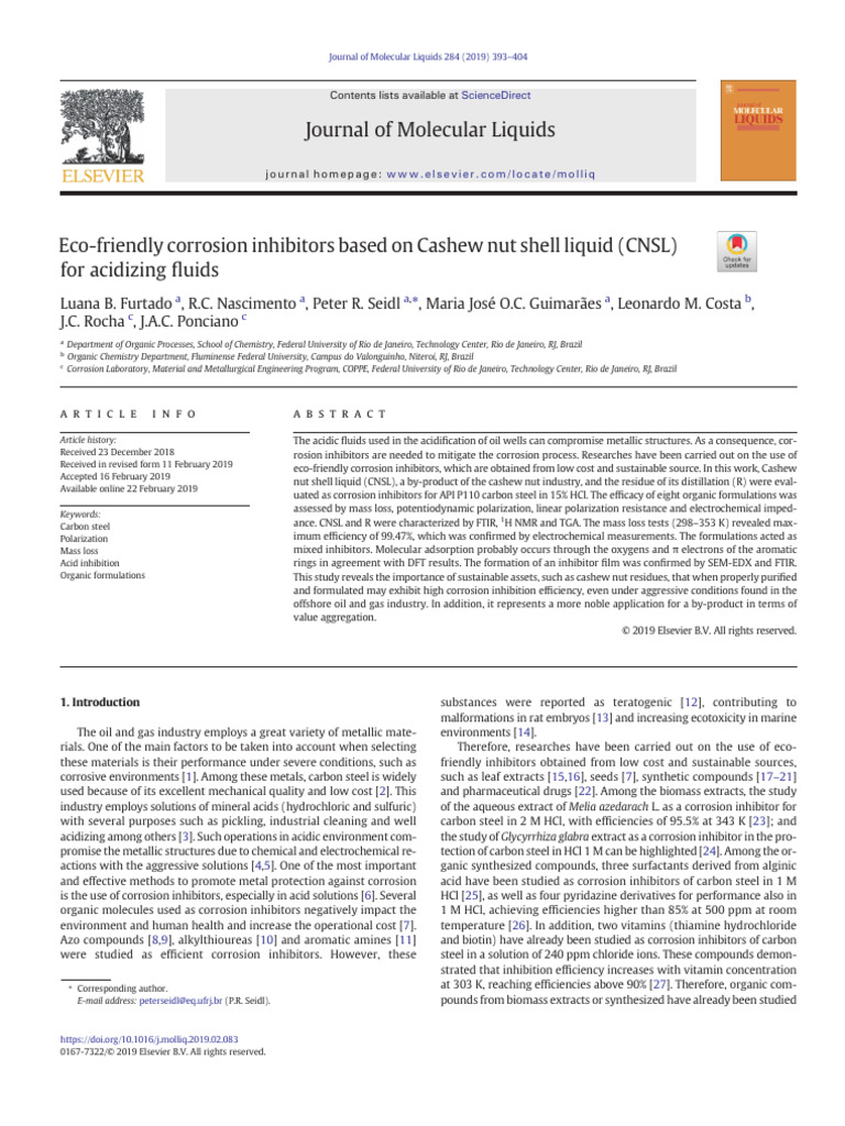 Eco-Friendly Corrosion Inhibitors Based On Cashew Nut Shell Liquid ... Eco-Friendly Corrosion Inhibitors Based On Cashew Nut Shell Liquid ...