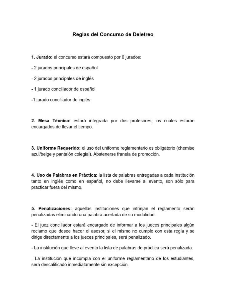 Reglas Del Concurso de Deletreo | PDF
