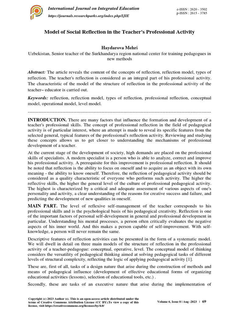 Model of Social Reflection in The Teacher's Professional Activity | PDF ...