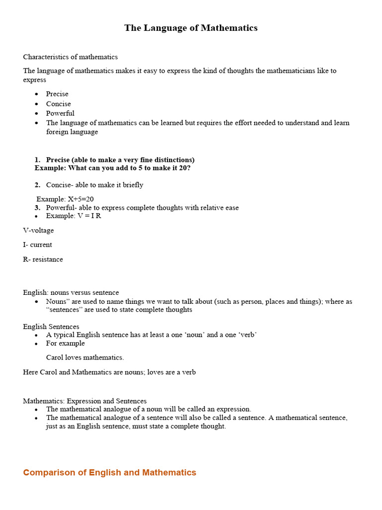 Understanding Mathematical Language | PDF | Sentence (Linguistics ...