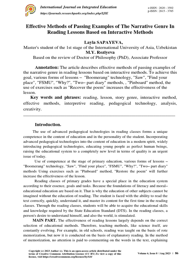 Effective Methods of Passing Examples of The Narrative Genre in Reading ...
