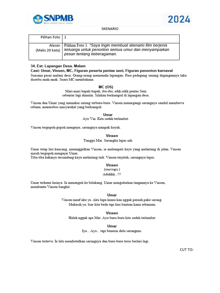 00 Contoh Format Penulisan Skenario (Porto FTV 2024) | PDF