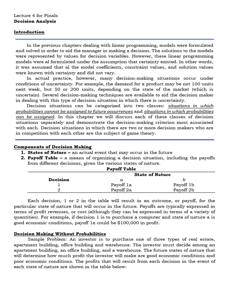 AE4 Decision Analysis | PDF | Decision Making | Applied Mathematics
