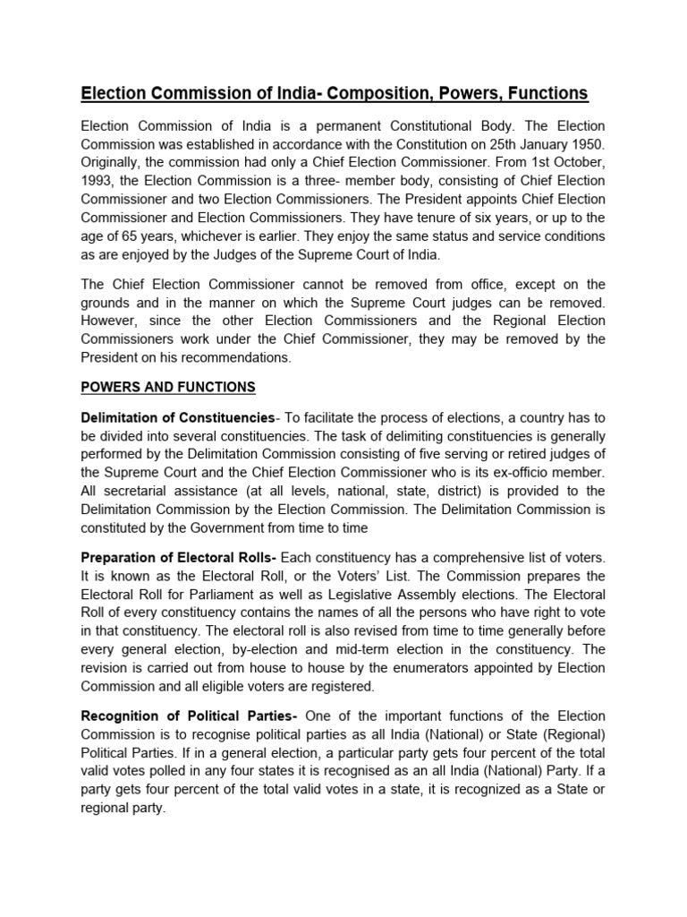 Election Commission of India-Composition, Powers, Functions | PDF ...