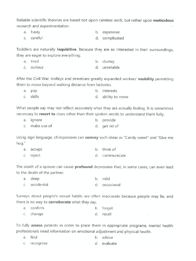 Vocabulary in Context Test | PDF