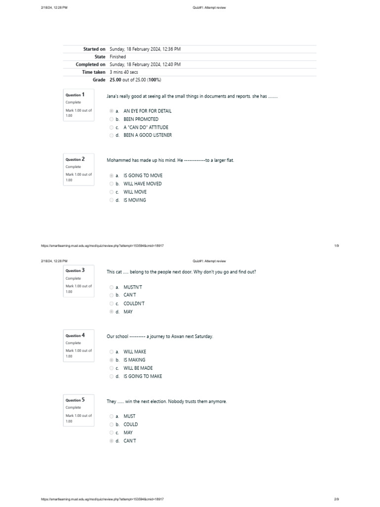 Quiz#1 - Answer Key | PDF
