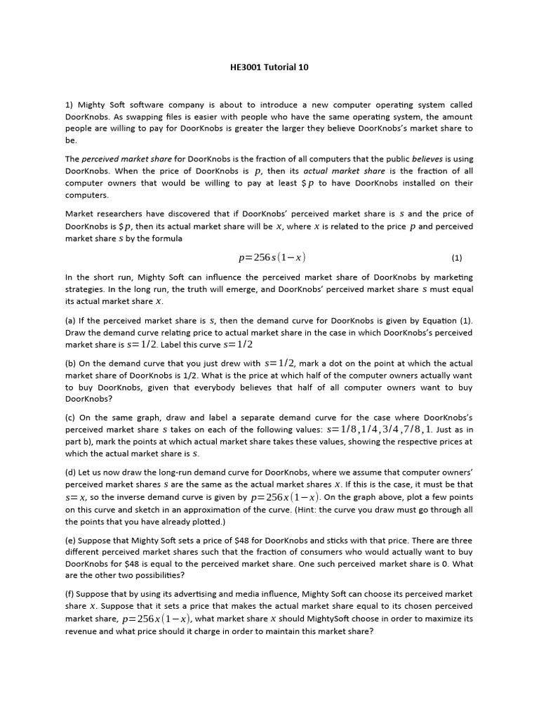 Tutorial 10 | PDF | Demand | Economic Equilibrium