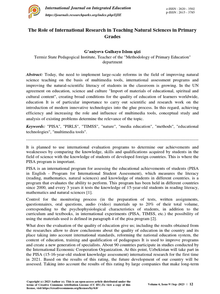 The Role of International Research in Teaching Natural Sciences in Primary Grades | PDF ...