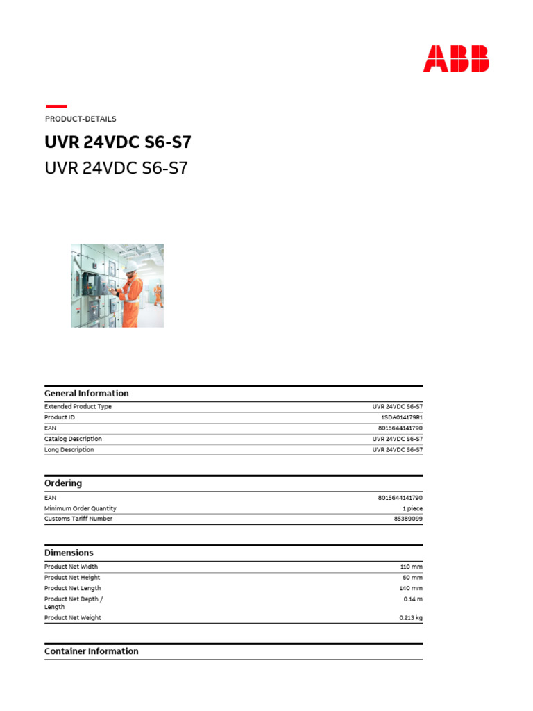 1SDA014179R1 Uvr 24vdc s6 s7 | PDF | Manufactured Goods | Electricity