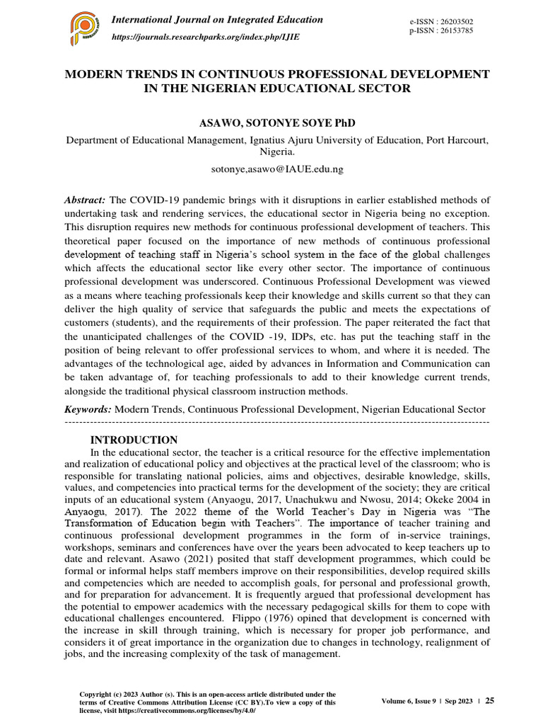 Modern Trends in Continuous Professional Development in The Nigerian Educational Sector | PDF ...