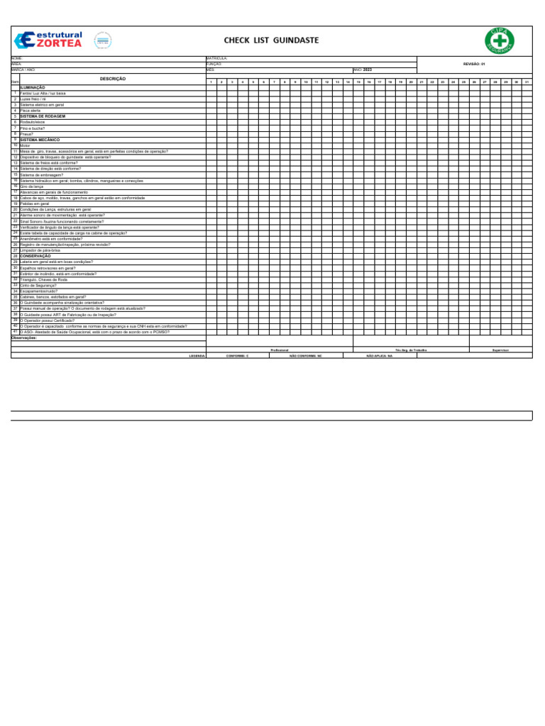Checklist de Inspeção de Guindaste 2023 | PDF | Veículos | Bens ...