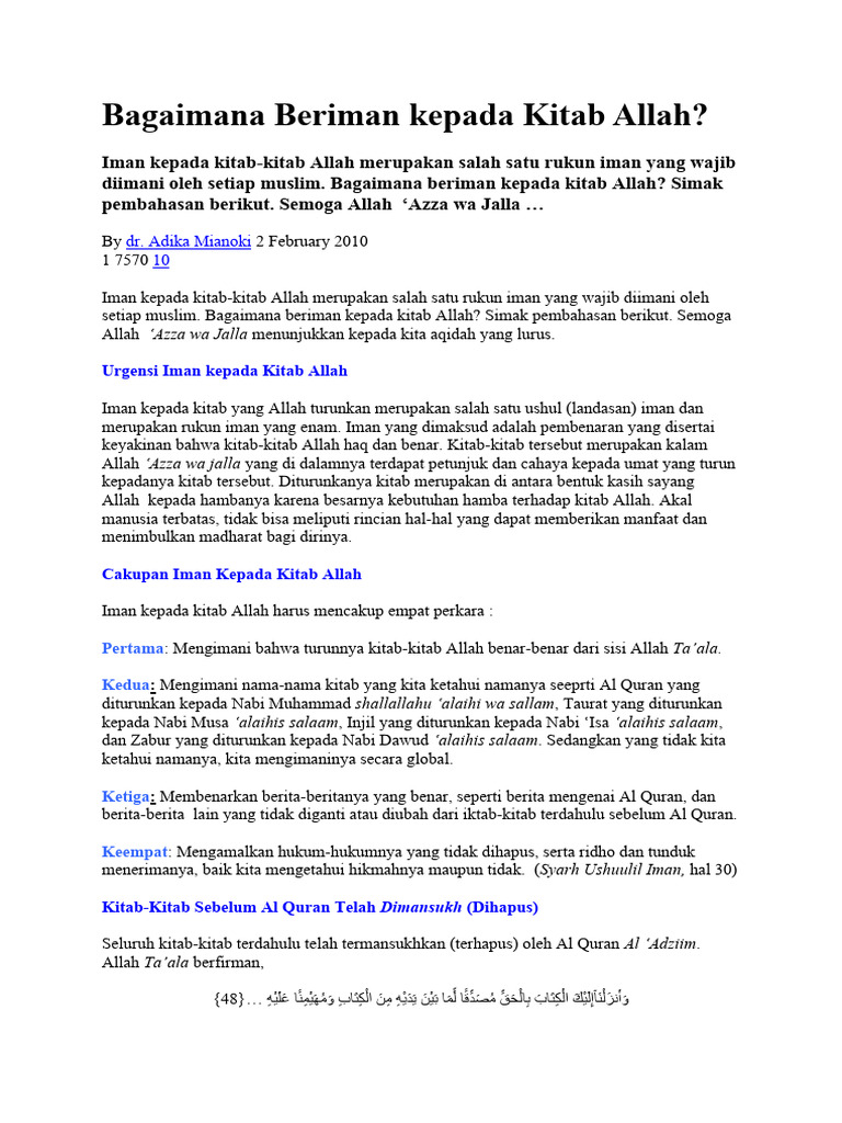 Iman kepada Kitab Allah | PDF | Filsafat | Kajian Bahasa Asing