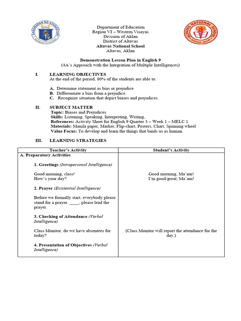 Lesson Plan Module 1 Bias and Prejudice Lynette D. Alfaro | PDF | Bias ...