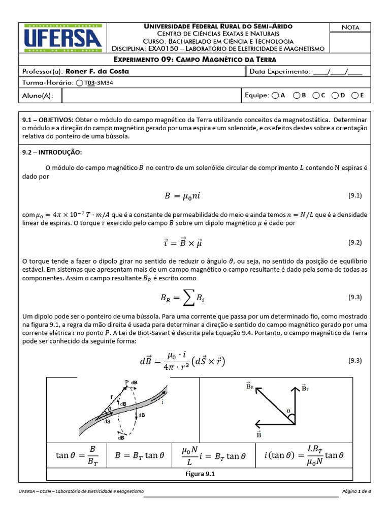 LEM - E09 - Campo Magnetico Da Terra | PDF | Magnetismo | Campo magnético