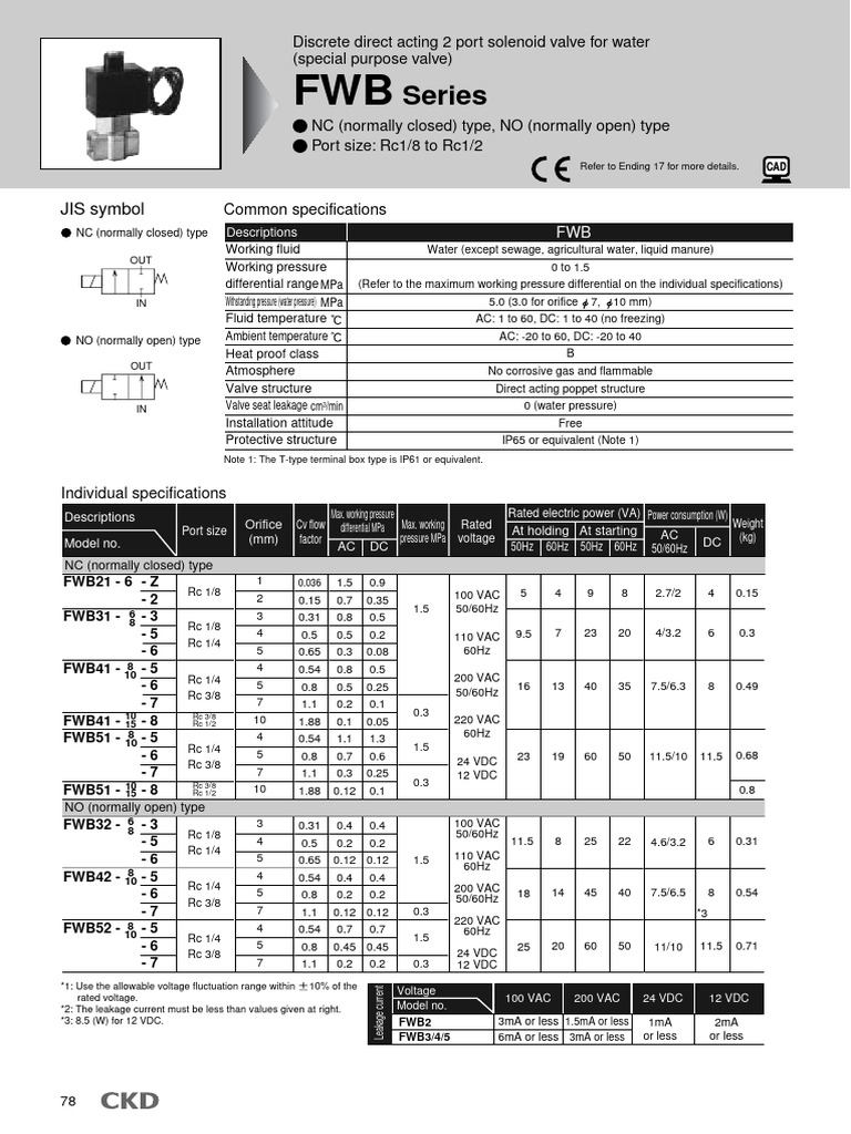 FWB Series Solenoid Valves for Water | PDF | Alternating Current | Valve