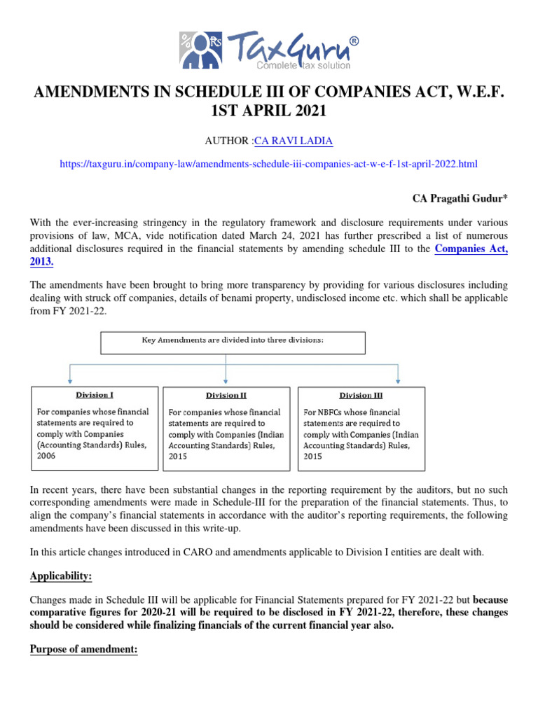 Companies Act Schedule III Amendments 2021 | PDF | Revenue | Loans