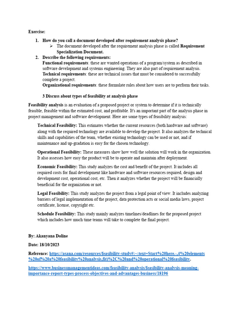 Exercise | PDF | Feasibility Study | Systems Engineering