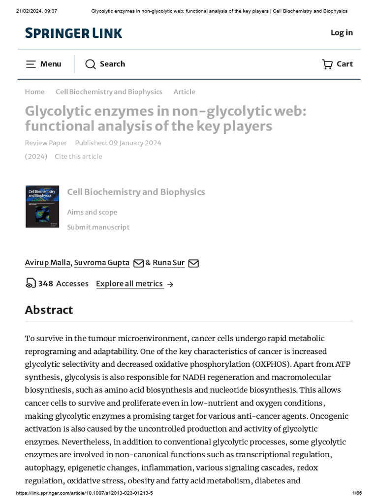 Glycolytic Enzymes in Non-Glycolytic Web - Functional Analysis of The Key Players - Cell ...