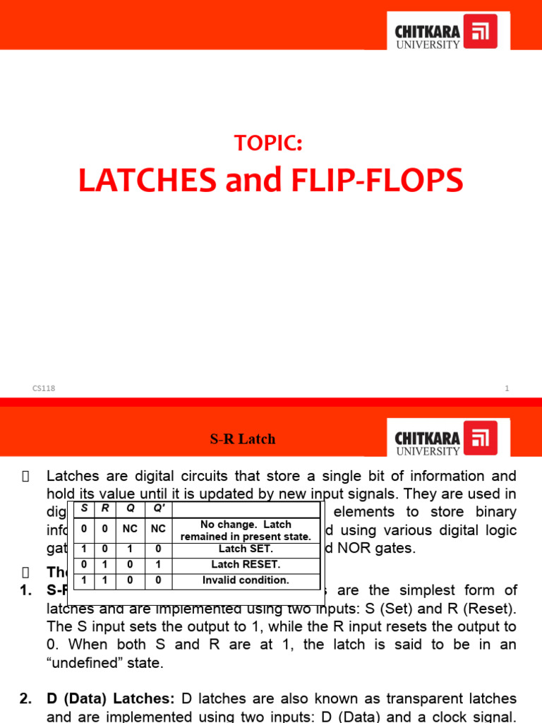 Latches and Flip-Flop | PDF | Digital Electronics | Electrical Circuits