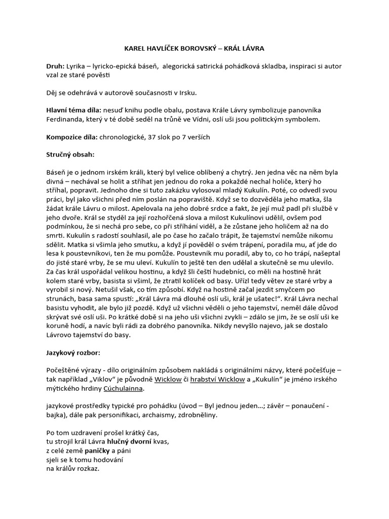 Borovský - Král Lávra - B | PDF