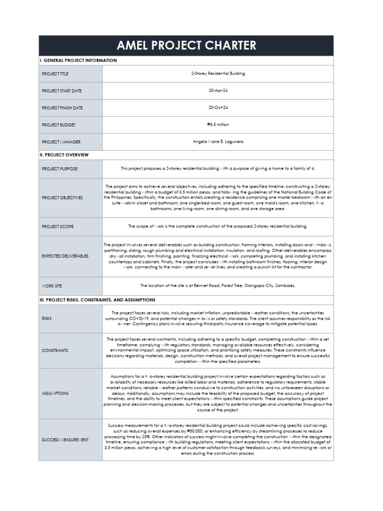 Sample Project Charter | Download Free PDF | Project Management