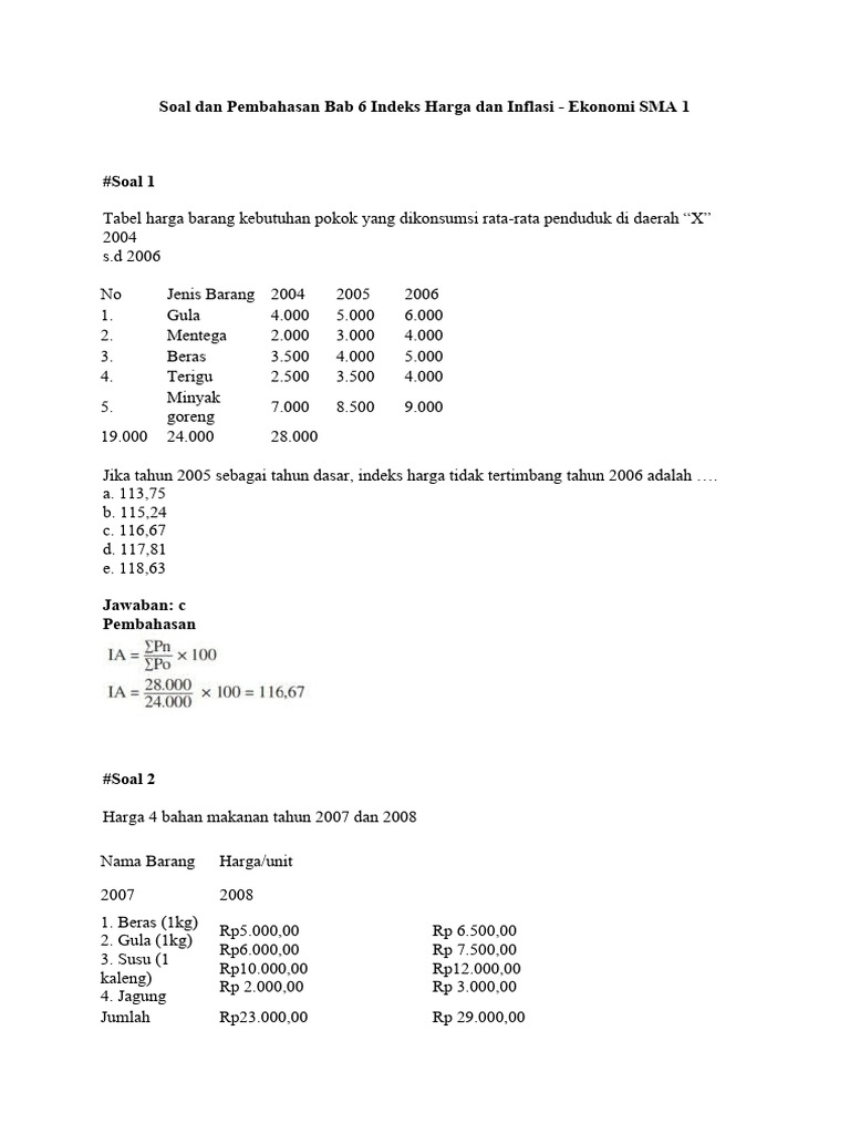 Soal Dan Pembahasan Bab 6 Indeks Harga Dan Inflasi | PDF
