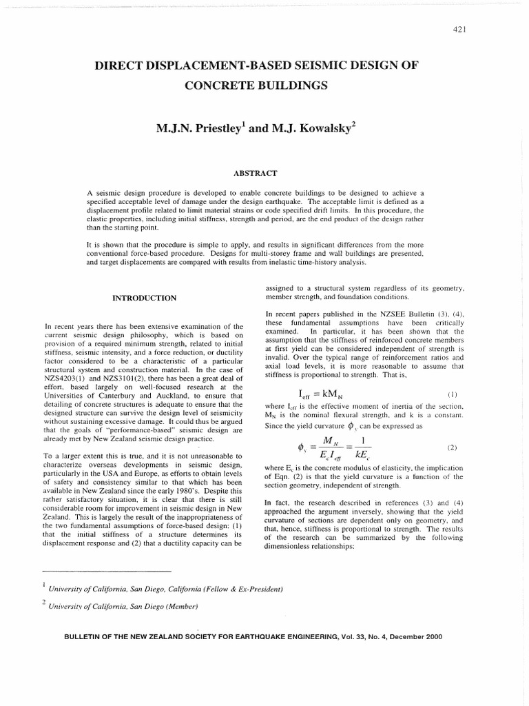 Direct Displacement Based Seismic Design Bulletin Of Nzsee 2000 Pdf