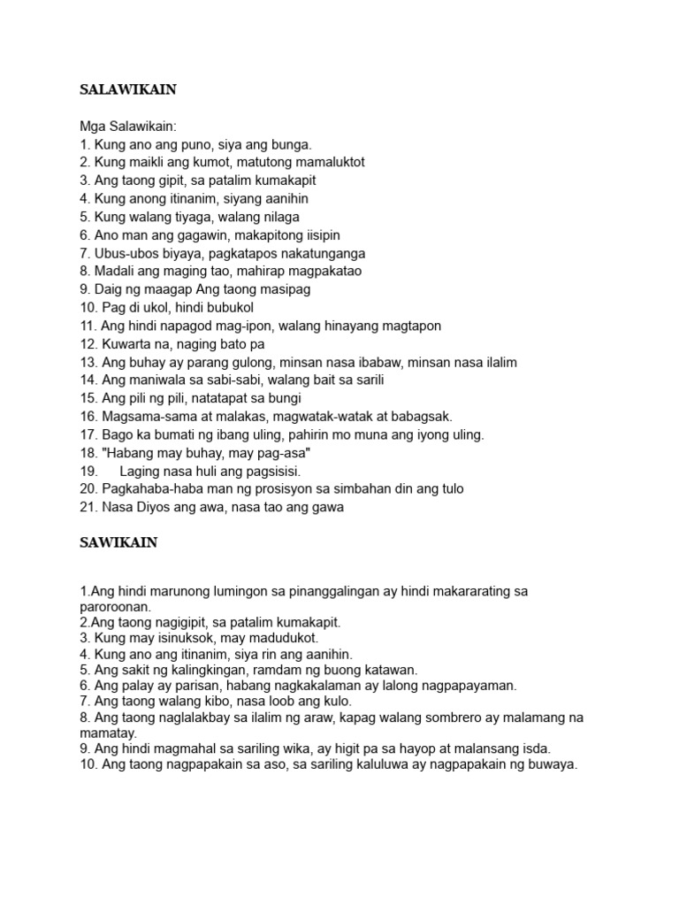 Salawikain & Sawikain | PDF