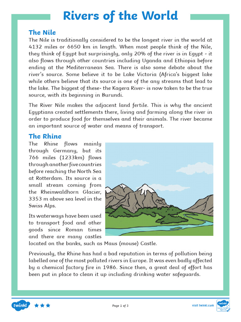Rivers of The World Reading Comprehension | PDF | Danube | Nile