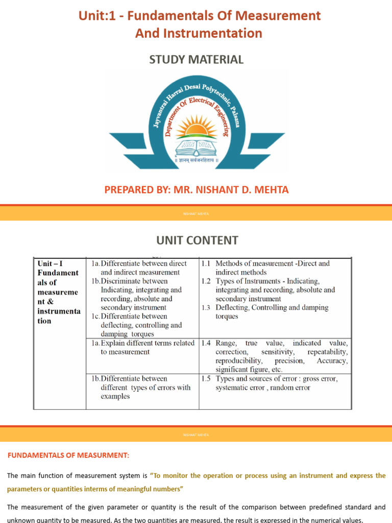 Electrical Instrumentation Basics - GTU Diploma | PDF | Accuracy And ...