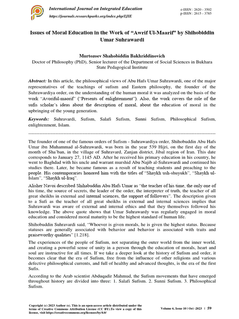 Issues of Moral Education in The Work of Issues of Moral Education in The Work of