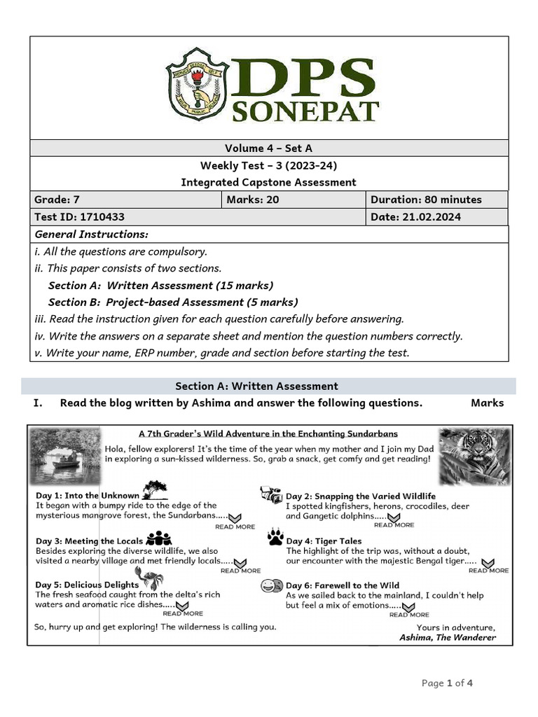WT3 - V4 - Grade 7 - ICA - QP - Set A - 240221 - 075450 | PDF | Retail | Economies