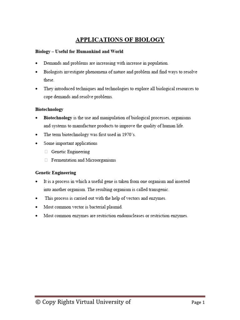 Applications of Biology | PDF | Genetically Modified Organism | Genetic ...