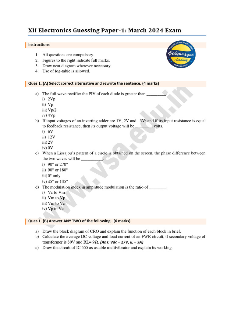 Guessing Papers 1-2-12th Electronics Sub Code C2 | PDF | Logic Gate ...
