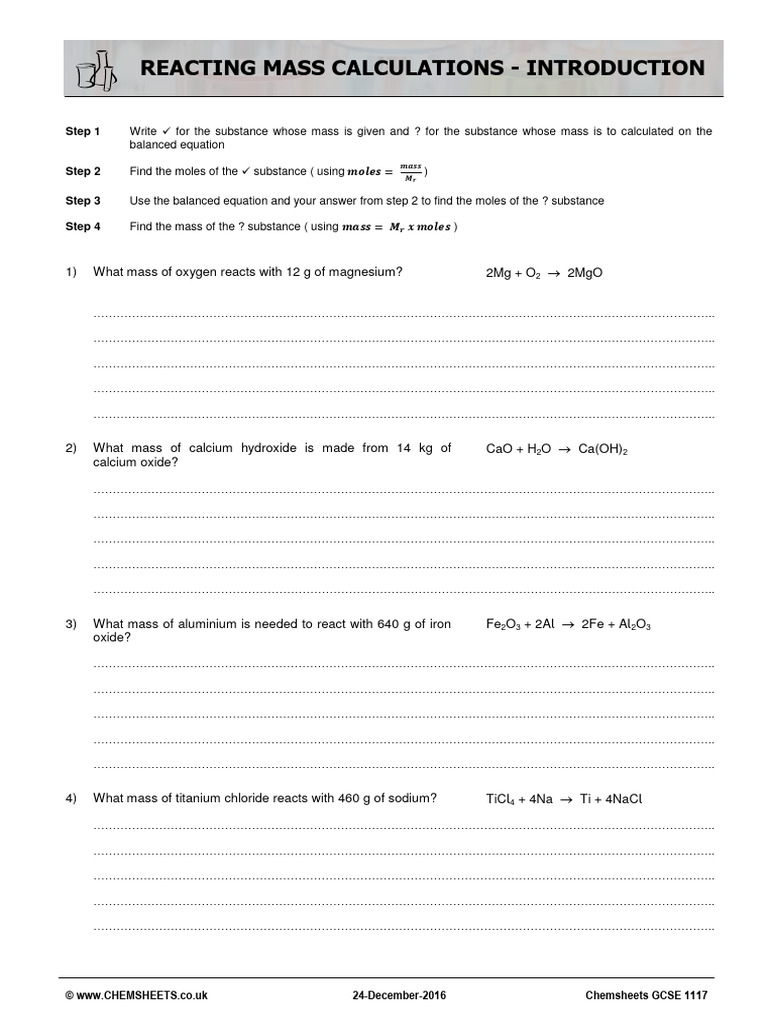 Reacting Mass Calculations Guide | PDF