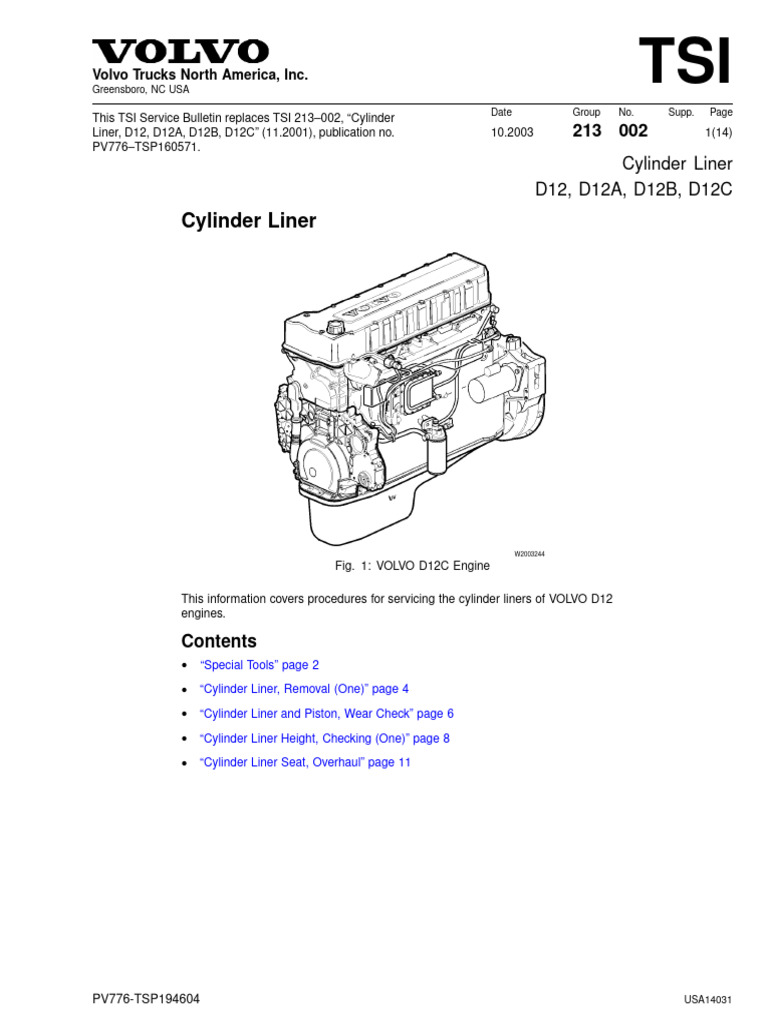 D12 Volvo Liner Protrusion | PDF | Piston | Cylinder (Engine)