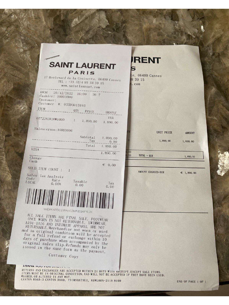 Receipt Saint Laurent | PDF