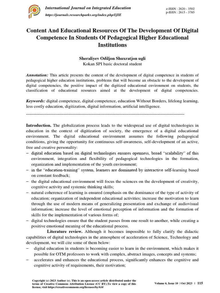 Content and Educational Resources of The Development of Digital Competence in Students of ...