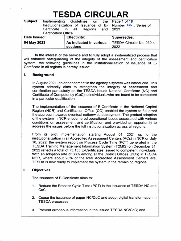 TESDA Circular No. 026-2023 | PDF | Verification And Validation
