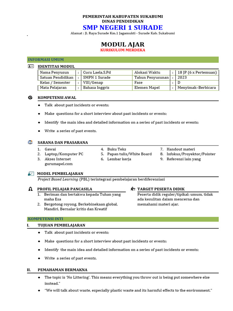 MA Inggris Kls 8 Sem 2 - Unit 4 | PDF | Linguistics