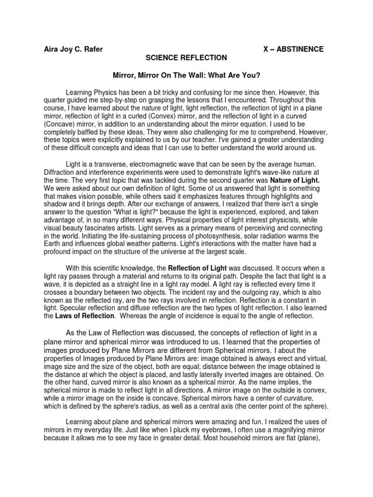 Science Reflection - Mirror Mirror On The Wall What Are You | PDF ...