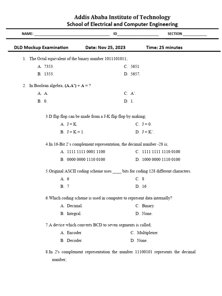 DLD Mock Up Exam | PDF | Logic Gate | Computer Architecture
