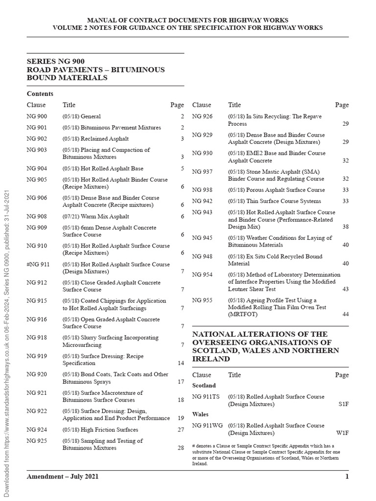 NG Series 0900 Road Pavements - Bituminous Bound Materials | PDF | Road ...