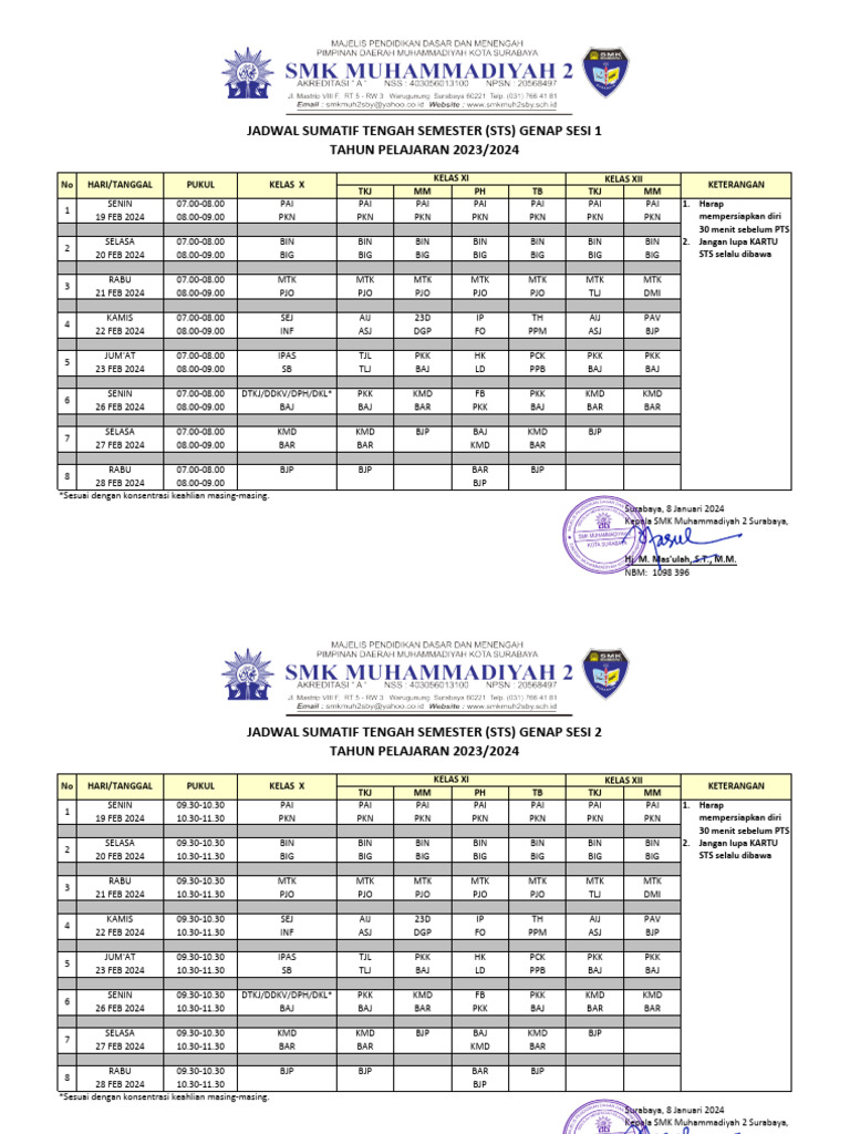 4 Jadwal STS Genap 2023-2024 | PDF