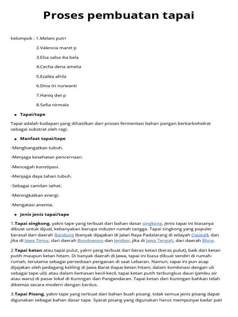 Proses Pembuatan Tapai Fermentasi | PDF | Memasak, Makanan, & Anggur ...