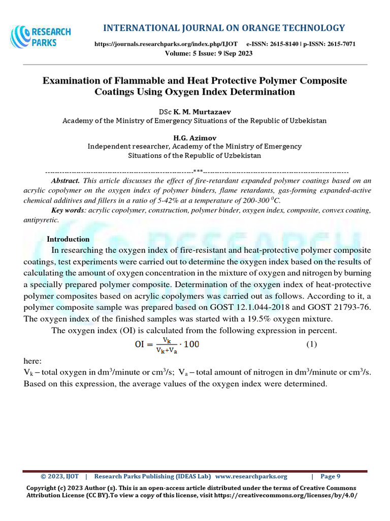 Examination of Flammable and Heat Protective Polymer Composite Coatings Using Oxygen Index ...